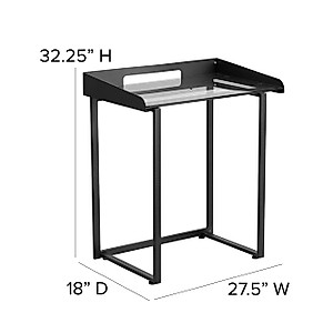 Flash Furniture Jayden Contemporary Clear Tempered Glass Desk with Raised Cable Management Border and Black Metal Frame