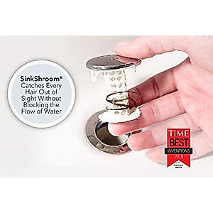 SinkShroom Revolutionary Bathroom Sink Drain Protector Hair Catcher, Strainer, Snare, White Chrome with Stopper
