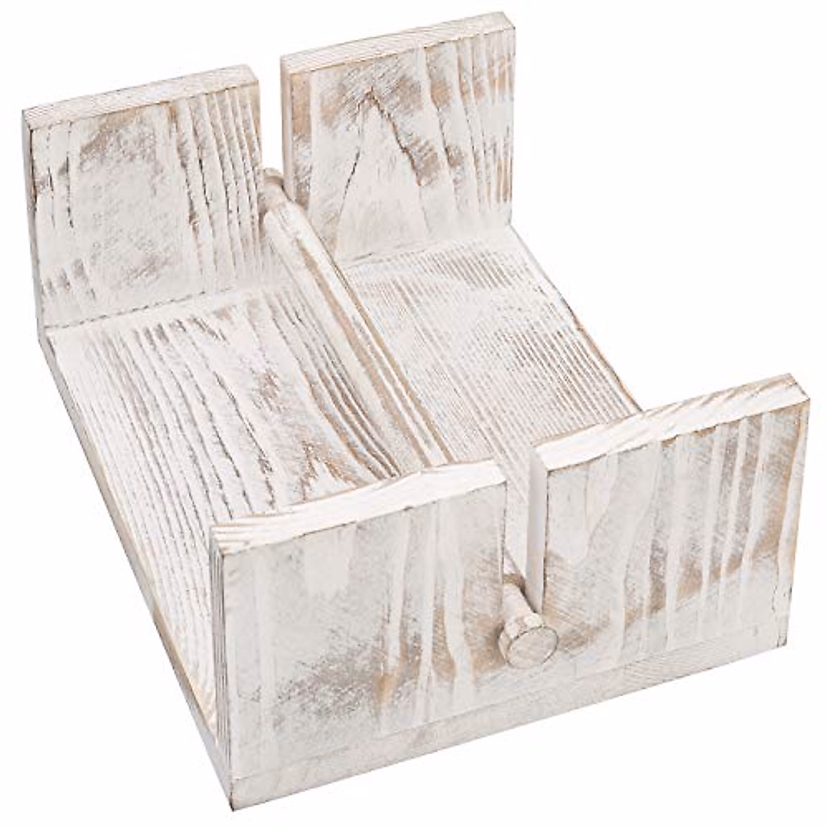 MyGift Whitewashed Wood Square Flat Napkin Holder with Weighted Arm, Farmhouse Dining Table Napkin Holder