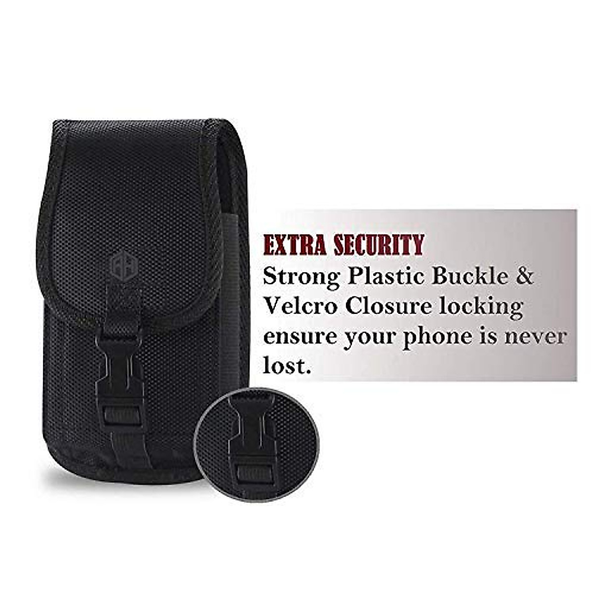 AH Military Grade Cell Phone Carrier Holster Men Cell Phone Belt Holder, for iPhone Holster T Mobile REVVL V, REVVL 6 iPhone 13 Pro Max, 14 Max S20 Plus Nylon Holster Fits Cell Phone w/ Otterbox