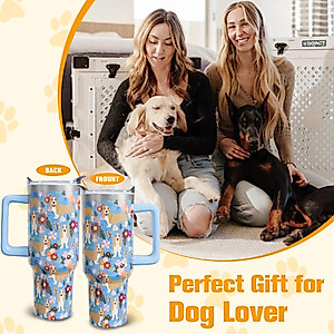 owbgsdh Basset Hound Gifts for Women Dog Lovers 40 oz Floral Basset Hound Tumblers with Handle and Straw, Stainless Steel Vacuum Insulated Travel Coffee Mug Cup Water Bottle
