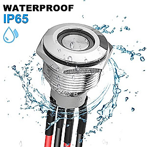 5Pcs 19mm 12V Waterproof ON Off Latching Push Button Switch with Wiring Harness and Led Indicator Light, 24V Pre-Wired SPDT Self-Locking 4 Pin Marine Metal Switch for Boats Cars Truck (Blue)