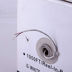 FiveStarCable 22-2 1000 Ft. Alarm Wire 22AWG 2 Conductors 22/2 22-2 Security Cable Alarm Bulk Cable for Efficient Power and Signal Transmission White