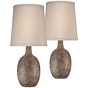 360 Lighting Chalane Rustic Farmhouse Accent Table Lamps 23 1/2" Tall Set of 2 Antique Bronze Hammered Textured Natural Linen Shade for Bedroom Living Room House Bedside Nightstand Office
