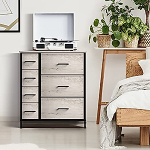 Sorbus Dresser with 7 Faux Wood Drawers - Storage Unit Organizer Chest for Clothes - Bedroom, Hallway, Living Room, Closet, & Dorm Furniture - Steel Frame, Wood Top, & Easy Pull Fabric Bins