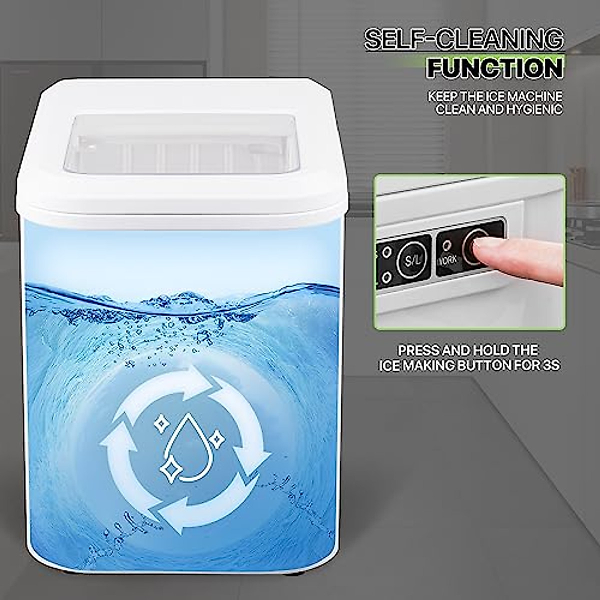 Magshion Ice Maker Countertop with Self-Cleaning, 26lbs/24H, Bullet-Shaped Ice (2 Sizes), Digital Display & Timer, 1.8lbs Ice Storage Capacity, Ice Cube Maker Machine for Home & Kitchen (White)