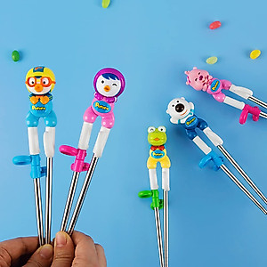 Edison Friends Pororo Training Chopsticks for Right-hand Children Kids, Stainless Steel, Starter, Beginner, Easy Chopsticks, 1st Step (1 PCS) / Made in Korea