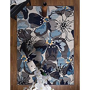 Rugshop Contemporary Gray-Blue Large Floral Non-Slip Area Rug 5' x 7' - Stylish Accent
