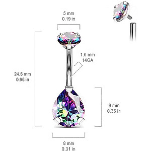 Covet Jewelry Titanium Internally Threaded Top Prong Set Pear CZ Belly Button Navel Rings (Aurora Borealis)