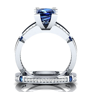 IDEALJEWEL95 2.60 ct Blue & White Sapphire Sterling Silver Bridal Set Ring Sizable Engagement Ring/Wedding/Valentines