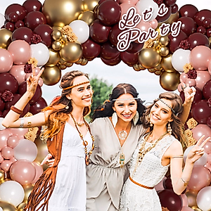142pcs Burgundy Balloon Arch Garland Kit with Metallic Rose Gold Maroon Gold Balloons for Birthday Baby Shower Valentines Day Bridal Shower Wedding Engagement Bachelorette Party Decorations