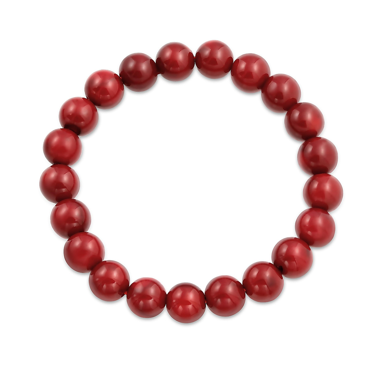 Bling Jewelry Simple Plain Stacking Round Coral Red Stone Ball Bead Stackable Strand Stretch Bracelet For Women Teen For Men 8MM