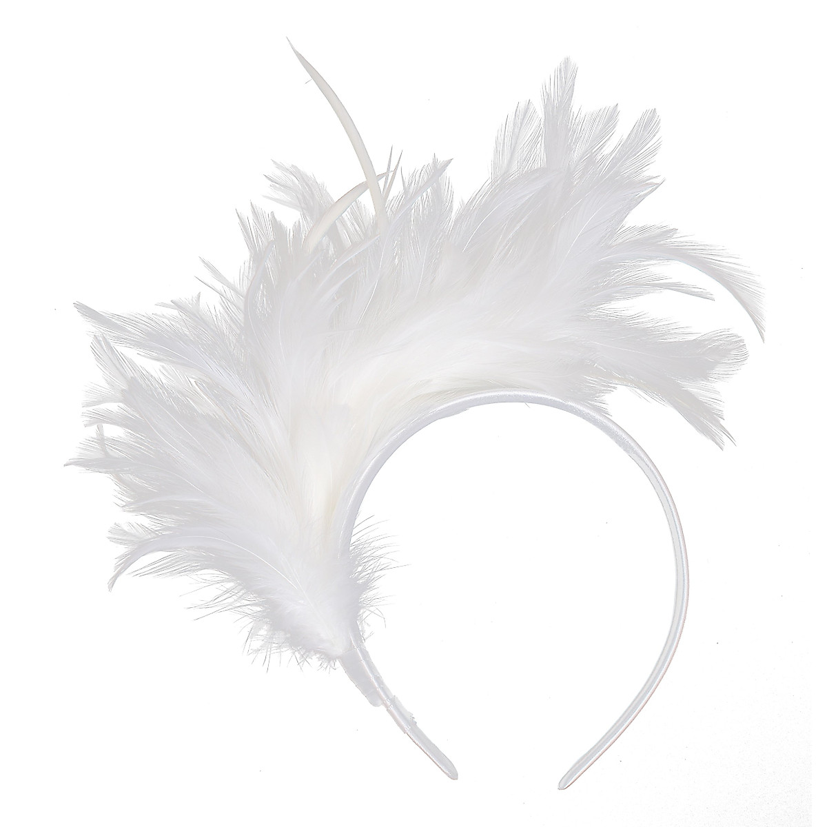 FELIZHOUSE 1920s Fascinator with Feathers Headband for Women Wedding Tea Party Headwear (White)