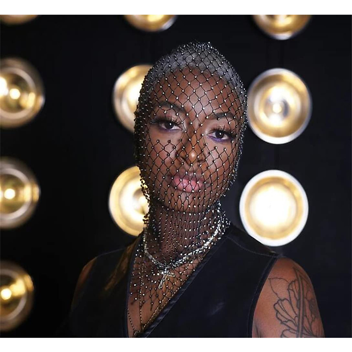 Pinwe Mesh Rhinestone Masquerade Masks Full Face Veils See Through Headscarfs Hairbands Turban Head Covers Wraps