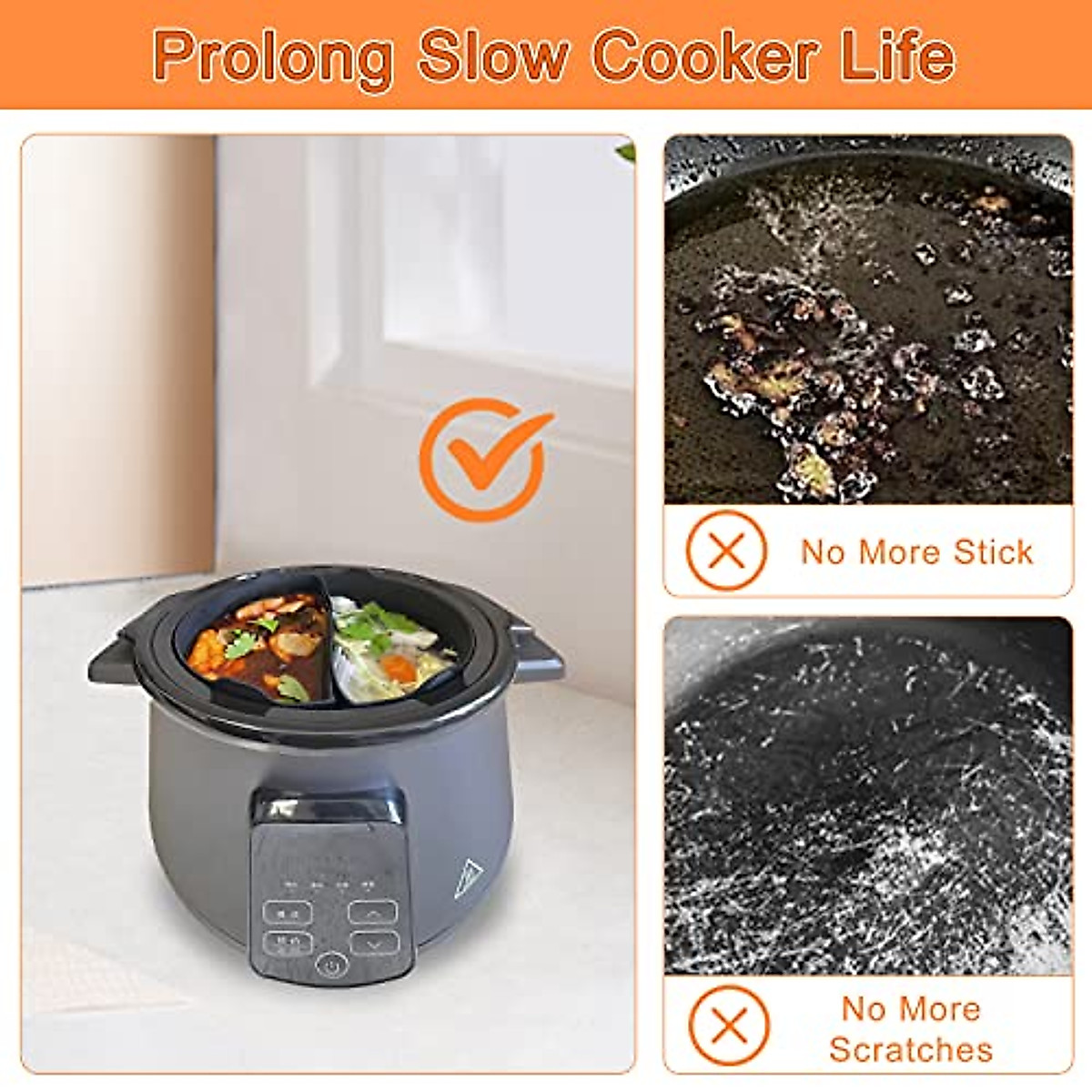 KSUYICA Crock Pot Divider Insert Silicone, Slow Cooker Dividers Silicone Liners Fit 6-8 Qt Crockpots, Reusable BPA Free Leakproof crock pot liner Accessories Cooking Liner for Most Slow Cooker (Black)