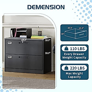 MIIIKO 2 Drawer Lateral File Cabinet with Lock, Filing Cabinet for Home Office, Easy Assemble, Metal Storage File Cabinet for Hanging Files Letter/Legal/F4/A4 Size