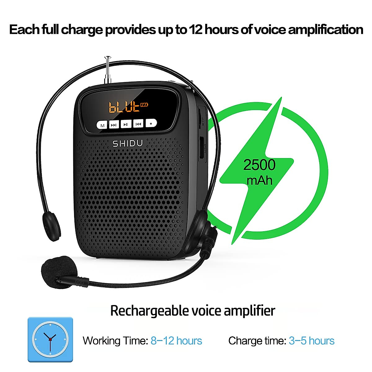 S278 15W Lightweight Portable Rechargeable Mini Voice Amplifier with Headset Microphone Supports Bluetooth/Recording/FM Radio/MP3 for Teachers, Tour Guides and More