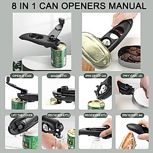 8 in 1 Can Opener Manual with Magnet, Handheld Can Opener with Long handle rotating rod, very Effort-Saving, Can easily open various cans, Suitable for outdoor camping and a gift for the elderly.