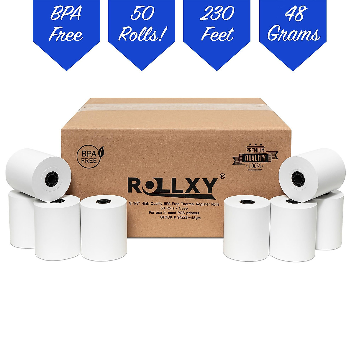 3-1/8 X 230 Thermal Paper Compatible with Star CT-S300 Tsp100 BPA Free 50 Rolls by Rollxy (48gm Thickness)