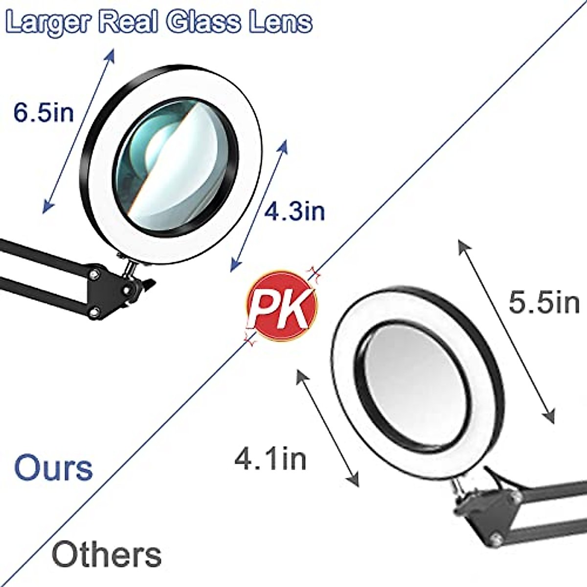 WYZGFRQS 2-in-1 Magnifying Glass with Light, 5X Magnifying Glass with Light and Stand & Clamp, Magnifying Lamp with 72 LED Lights, 3 Modes Stepless Dimmable, Adjustable Swivel Arm