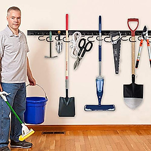 Twinkle Star Upgrade 64 Inch Garage Tool Organizer Wall Mounted, Mop Broom Holder Adjustable Storage System, Wall Holders for Garden Tools, Heavy Duty Tool Hanger with 16 Hooks 4 Rails