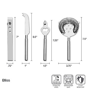 Mikasa Bliss Bar Tool Set with Wooden Stand, 8 Piece, Stainless Steel