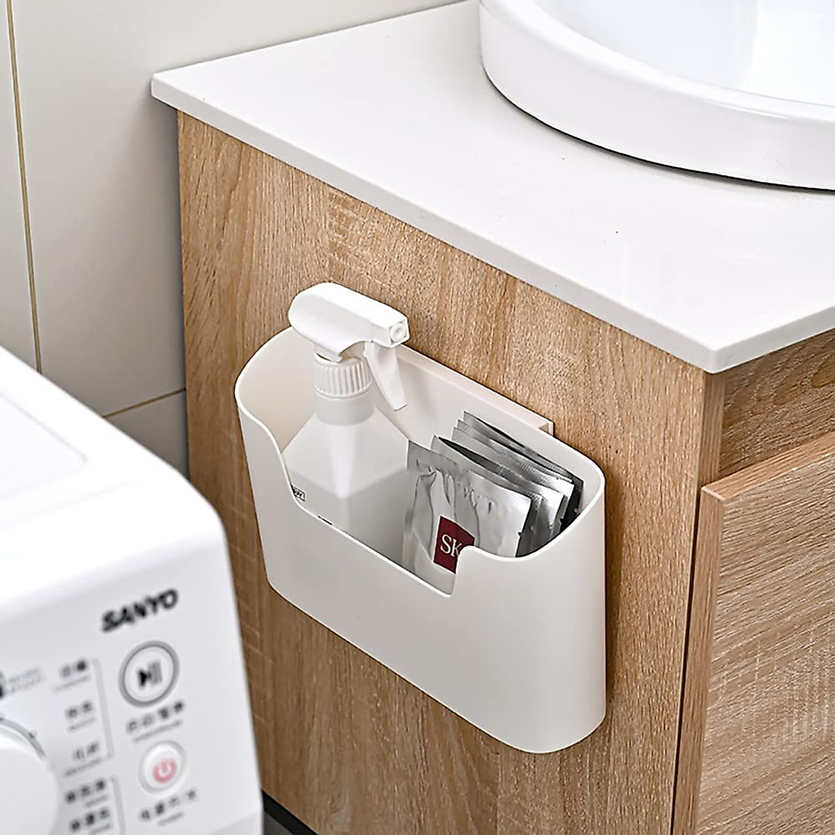 ICCGBHGO Under Sink Organizer and Storage, Kitchen Bathroom Under Sink Cabinet Sliding Pull Out Storage Drawer Tray Caddy Organizer, Wall Mount Inside Cabinet Door Organizer Holder White (2PCS)