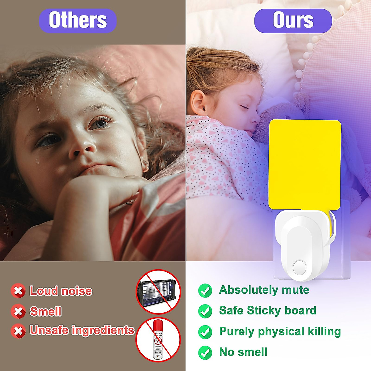 Electronic Flying Insect Trap Plug in, Fruit Flying Traps for Indoor and Office, Flea, Mosquito, Fly, Gnat, Moth, and Bug Killer Catcher, Mosquito Trap with Night Light 1 Pack 5 Sticky Boards