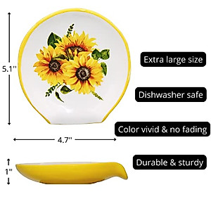 Sunflower Kitchen Decor - Sunflower Spoon Rest, Ceramic Spoon Rest for Stove top | Large Spoon Rest for Kitchen Counter | Farmhouse Kitchen Utensil Holder Spoon Holder | Sunflower Gifts for Women
