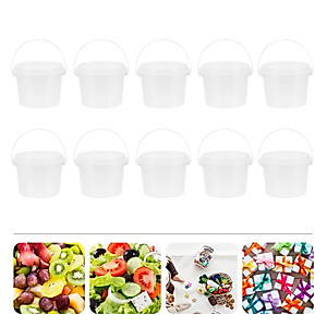 NUOBESTY 10Pcs Transparent Mini Storage Bucket Party Favor Cans Paint Can Containers Candy Bucket with Lid Handles Beach Toy Pails 300ml for Christmas Party Favors