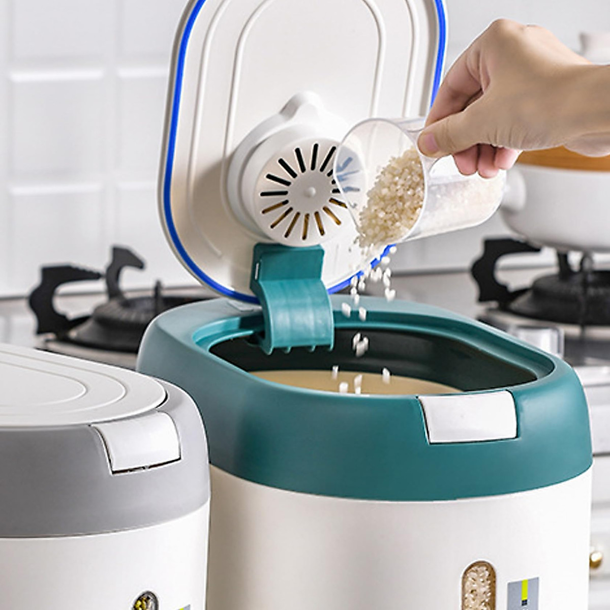 Rice Storage Container, 5KG Sealed Rice Dispenser with Measuring Cup, BPA-Free Cereal Storage Containers for Soybean Corn Kitchen Pantry Organization, Cereal Containers