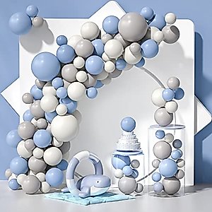 ZFUNBO Blue Gray and White Balloon Garland Arch Kit, Double Stuffed Latex Balloon Garland for Gender Reveal Baby Shower Wedding Graduation Anniversary Birthday Party Background Decorations