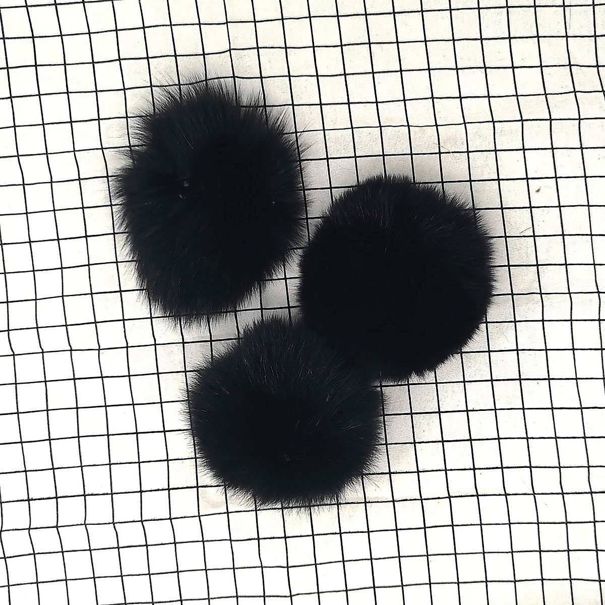Fox Fur Hair Ball Fluffy Pompom Ball with Rubber Band for Detachable Knit Hats Clothing Accessories Fox Black 13