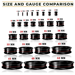 BIG GAUGES Pair of Stainless Steel Zero Gauge 8mm Black Double Flared Piercing Jewelry Ear Stretching Lobe Plug Tunnel Earring BG0107