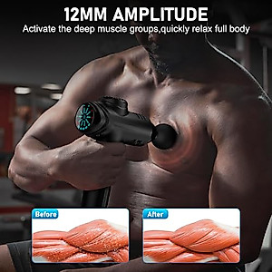 RAEMAO Massage Gun Deep Tissue, Back Massage Gun for Athletes for Pain Relief Attaching 10 PCS Specialized Replacement Heads, Percussion Massager with 10 Speeds & LED Screen, Black