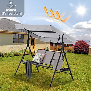 Outdoor Patio Swing Chair for Adults,Porch Swings with Stand, Adjustable Canopy, Suitable for Backyard, Garden, Yard, Poolside, Balcony(Gray)