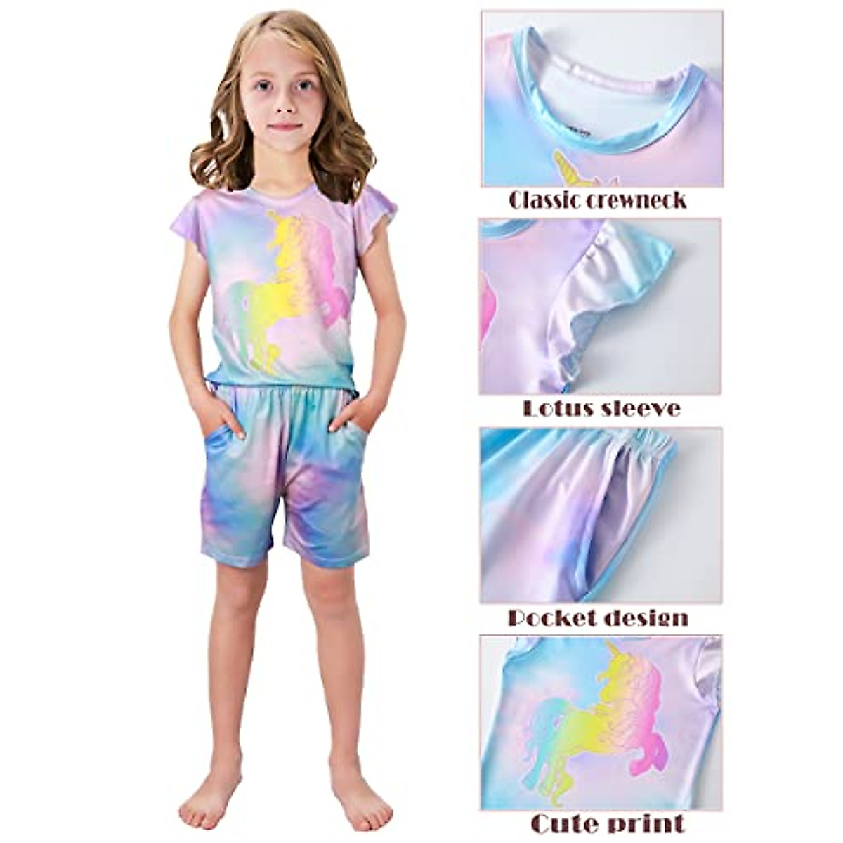 Little Girls Pajamas Short Shirts Unicorn Snug Fit Cotton Toddler Pjs Short Shirts Clothes 18 Years Blue