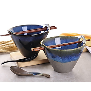 WHJY 20oz Ceramic Japanese Ramen Bowl set,with Chopsticks & Spoon, Porcelain Bowl for Soup, Noodle, Udon and Soba, Noodle Bowl