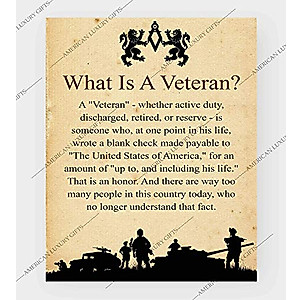 "What Is A Veteran"-Patriotic Wall Art Sign -8 x 10" USA Military Silhouette Poster Print- Ready to Frame. Perfect Decor for Home-Office-Shop-Restaurants. Show Your Gratitude For Our Veterans.