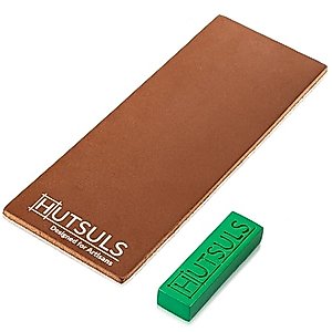 Hutsuls Brown Leather Strop with Compound - Get Razor-Sharp Edges with Stropping Kit, Green Honing Compound & Vegetable Tanned Two Sided Knife Sharpener Step-by-Step Guide Included