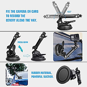 Heavy Duty Super Φ100mm Suction Cup + Adjustable Dual-Ball-Head Action Camera Dash Cam Phone Car Mount Windscreen Window Cockpit Holder for GoPro insta360 iPhone Hi-Speed Video Recording (1.5kg Load)