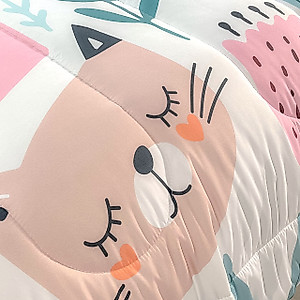 CVHOUSE Cat Bedding,Cartoon Cat Comforter Twin,Animals Print Comforter Set for Kids,Kawaii Quilt Set with 1 Comforter and 2 Pillow Cases