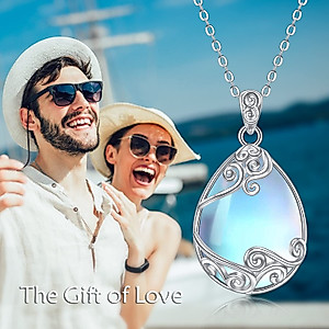 YAFEINI 925 Sterling Silver Moonstone Necklace Filigree Teardrop Pendant Necklace Jewelry for Women (A-filigree moonstone necklace)