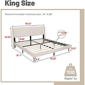 AGARTT Upholstered Platform Bed Frame King Size with Headboard and Footboard/Wooden Slats Support/No Box Spring Needed/Easy Assembly, Beige Velvet