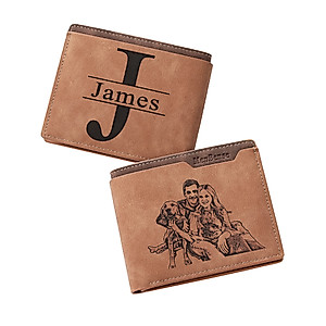 FACOY Customized Men Wallet with Name and Picture, Personalized Wallet for Men with Photo & Text, Gifts for Husband BF Dad Son Groomsmen, Birthday Anniversary Father's Day Christmas Gift