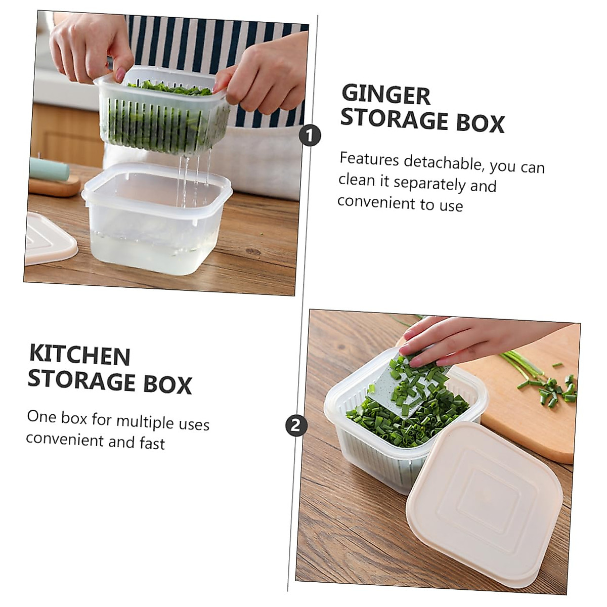 HOLIDYOYO 4pcs Box Double Layer Crisper Onion Fresh-keeping Case Containers with Strainer Basket Food Containers Fridge Food Container Draining Crisper Fruit Strainer Ginger Drain Crisper or