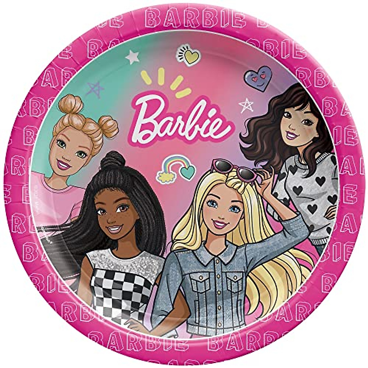 Amscan Barbie Dream Together Party Supplies Pack Serves 16: Dessert Plates and Beverage Napkins with Birthday Candles (Bundle for 16)