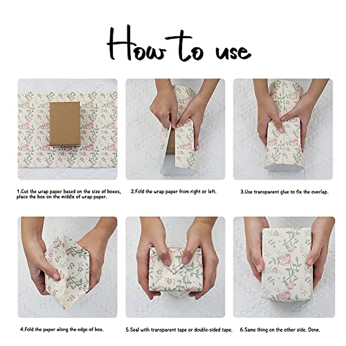 Rose Design Wrapping Paper,White Kraft Gift Wrapping Paper,4 Folded Sheets Bridal Shower Wedding Wrapping Paper with String for Women Mother's Day Birthday Anniversary Girl Gifts Wrap Paper,28*20 Inch