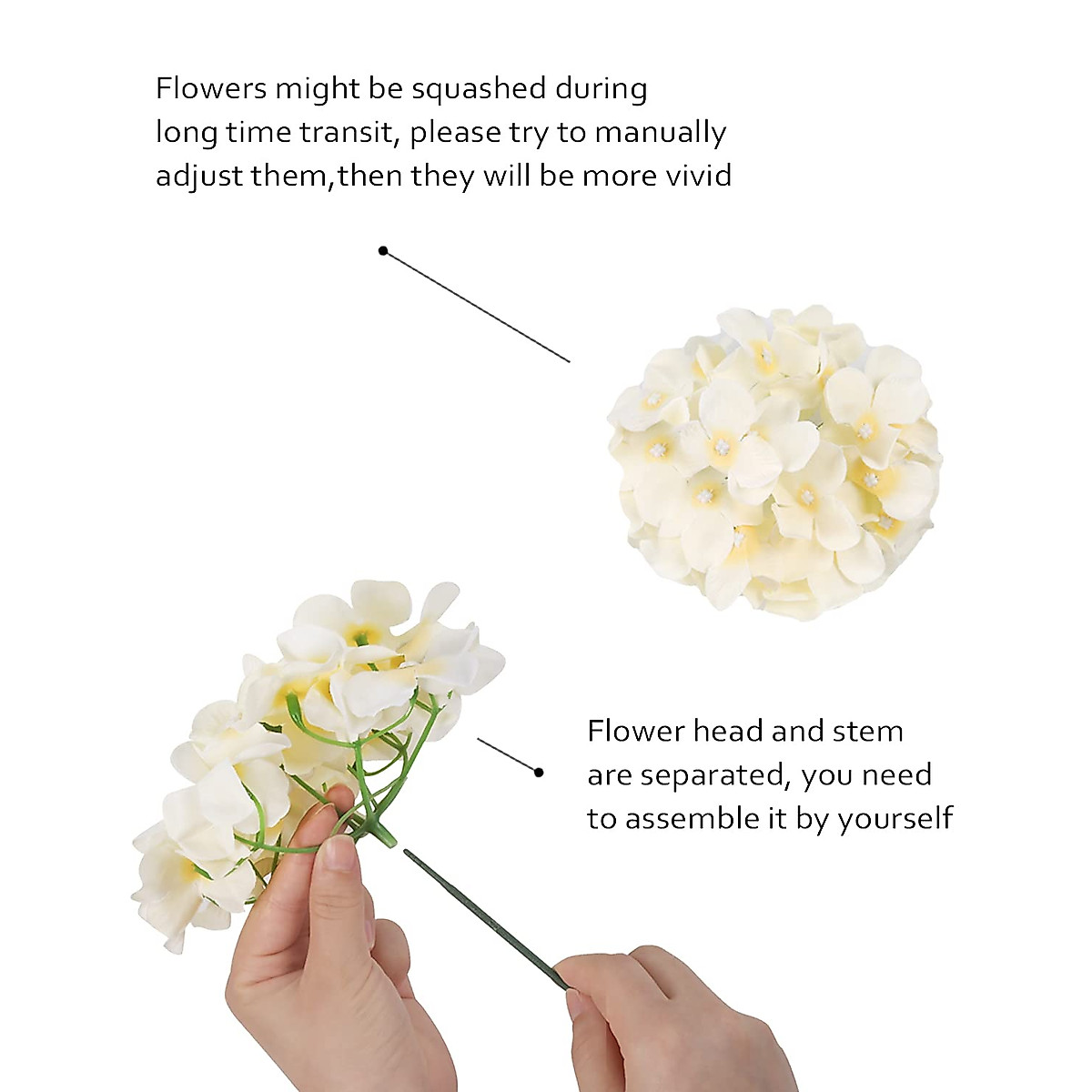 Auihiay 12 Pieces Artificial Hydrangea Flowers Silk Hydrangea Heads with Stems for Wedding Home Garden Party Decoration (Champagne)