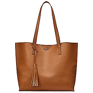 S-ZONE Women Genuine Leather Tote Bag Big Shoulder Purse Soft Handbag with Tassel